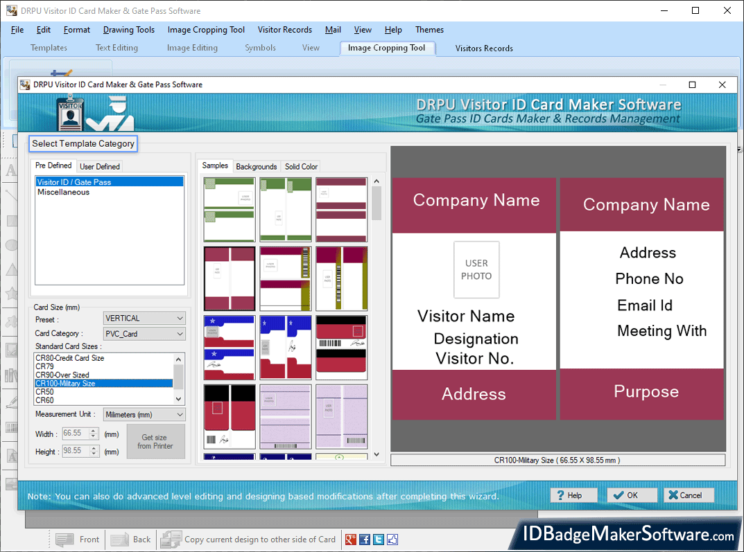 Screenshots of Visitors ID Gate Pass Maker to design visitor ID card